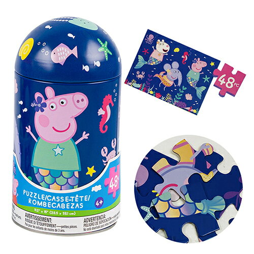 ペッパピッグの缶入りジグソーパズルです。 キャラクターのイラストがかわいい48ピースパズル。 めずらしいしいドーム型の筒形缶もかわいいです。 缶は小物入れなどにも活躍しそう！ アメリカからの輸入品です。 ■缶サイズ：直径約10cm×H19c...