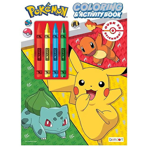 アメリカからの輸入品。 ポケモンのシール、クレヨン付きぬり絵です。 ぬりえやワードサーチなどのアクティビティーブック。 4色のクレヨン付きなので、1冊でどこでも遊べそうですよ。 ●サイズ：約H273×W198×D30mm ●内容：クレヨン×...