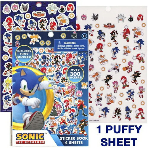 ソニックの4シート入りステッカーです。 アメリカからの輸入品で、カラフルでとってもかわいい！ シャドウやナックルズなどキャラクターもたくさん。 4シート入りで、1枚はぷくぷくのエンボスタイプです。 手帳に貼ったり、ノートをデコレーションした...