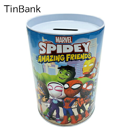 スパイディー の貯金箱です。 アメリカから輸入のブリキの貯金箱。 上蓋を外して中身を取り出せます。 たくさん入るので500円玉貯金におすすめ。 ●サイズ：6"x4" ( 約H15×W10×D10cm ) ●素材：ブリキ ●Made in C...