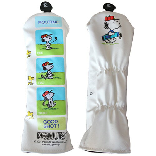 スヌーピーのフェアウェイウッド用ヘッドカバーです。 ゴルフショットのルーティンがプリントされています。 ■サイズ：(約)タテ32×ヨコ12×厚さ3cm ■素材：PVC ■MADE IN CHINA