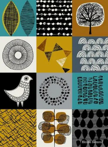 ELOISE RENOUFBLOCKWORK BLUEA3 アートプリント/ポスター 北欧テキスタイル～インテリア・ファンにもオススメのUKノッティンガムの女性アーティストによる美しいアートプリント。 雲や雨のデザイン、ツリーやリーフ、鳥や...