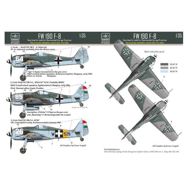 ・1945年上旬にハンガリー空軍で使われた Fw190F-8×3種のマーキングが入っています※国籍マークは2機分スケール：1/35形態：模型用グッズメーカー型番：HADAP35002▼商品登録日：2023年12月19日