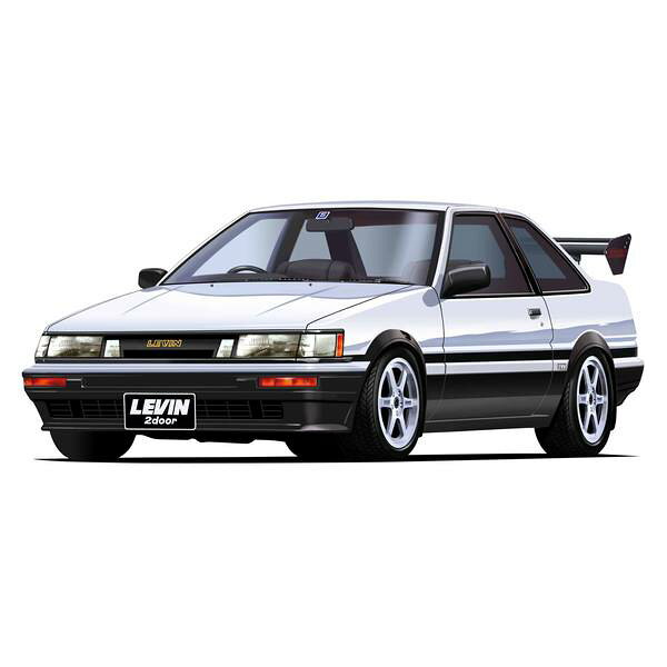 トヨタ カローラレビン 1600GT APEX にエアロパーツが付属して復刻登場！□後期型用フロントバンパーを封入。一体成形(前後面・側面・屋根)のボディパーツに取り付けて再現することができます。□リアウィングパーツを封入。□ハンドル3種と...