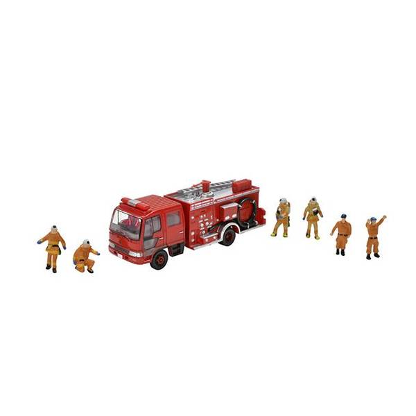 セット内容：ポンプ車×1、人間フィギュア×6　　　　本体サイズ：W17×H20×D48(mm)(ポンプ車1台あたり)W5×H12×D3(mm)(人間フィギュア1体あたり)メーカー名：トミーテックスケール：Nゲージ形態：鉄道模型パーツメーカー...