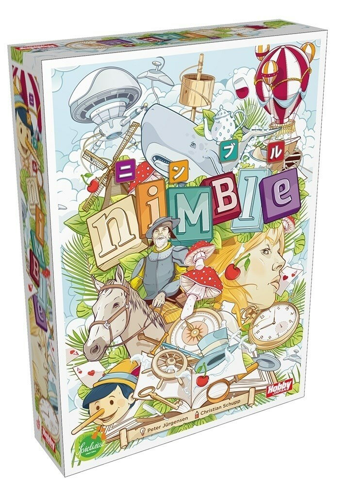 6つの古典文学を駆け抜けろ！同時プレイのスピードアクションゲーム！『ニンブル』は、全員が同時にプレイするスピードアクションゲームです。『不思議の国のアリス』、『八十日間世界一周』、『白鯨』などの6つの世界の古典文学をテーマにしたカードを、リ...