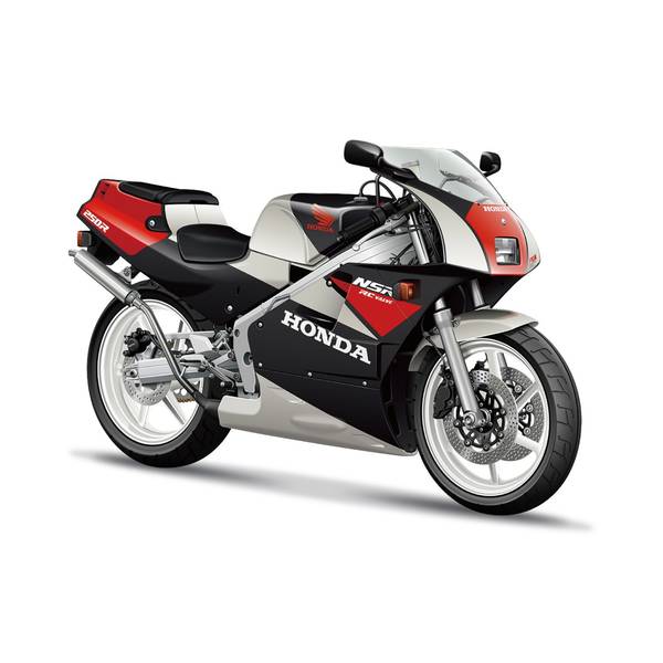 PROSPEC EVOLUTION1989年モデルのNSR250Rを1/12スケールで再現純正カラーの「ブラック×シードシルバーメタリック」をモデル化1988年モデルとは異なるカウル、チャンバー、足回りを再現車軸・ステムには金属製のビスを採...