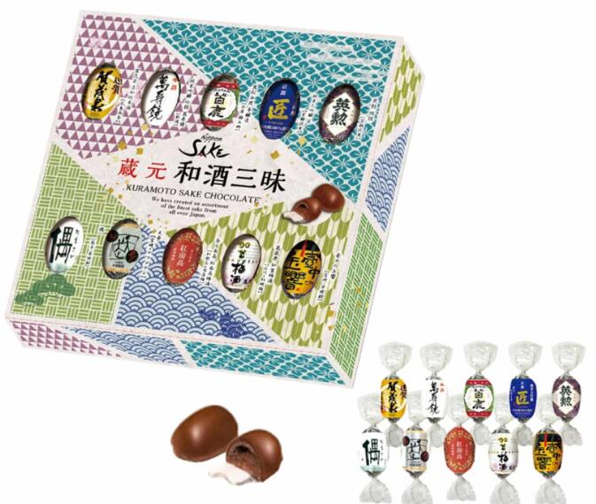 【商品紹介】 広島西条、灘五郷、京都伏見、東北、越後、異なる地域の日本酒を使用したボンボンチョコを10個アソートしました。 【兵庫】白鹿 灘仕込　【新潟】北雪 大吟醸 　【兵庫】黒松白鹿 本醸造　【京都】英勲 特撰 【兵庫】浜福鶴 生〓純米...
