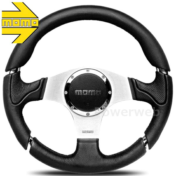 商品詳細メーカー：MOMO (モモ) 【正規品】商品：MILLENIUM (ミレニアム)品番：M-51【仕様】外径 348mmグリップ：ブラックレザー（一部エアーレザー）、クロームインサートスポーク：シルバーセンターパッド：ブラックレザー、...