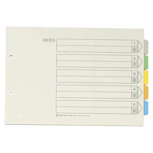 スペック* 規格：A4判ヨコ型* 穴数：2穴* 仕様：5色5山6枚1組* 外寸：縦210×横307mm* 材質：古紙使用