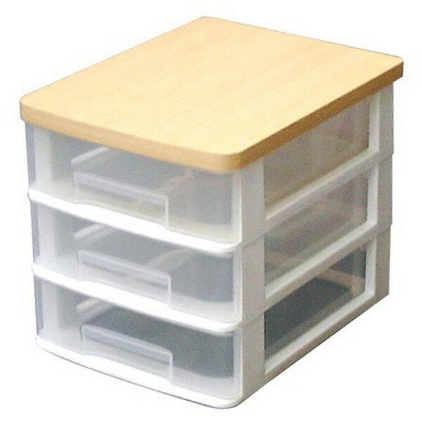 商品説明★ 天板がウッドタイプのテーブルチェストです。SOHOオフィスや一般家庭のインテリアにもピッタリなデザインです。スペック* 原産国：日本* 材質：ポリプロピレン、化粧紙貼パーティクルボード