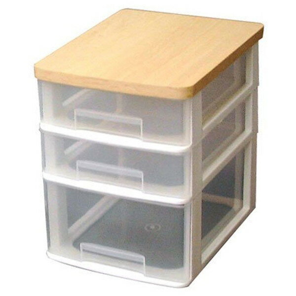 商品説明★ 天板がウッドタイプのテーブルチェストです。SOHOオフィスや一般家庭のインテリアにもピッタリなデザインです。スペック* 原産国：日本* 材質：ポリプロピレン、化粧紙貼パーティクルボード