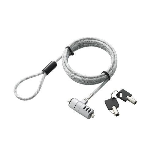 商品説明★ ワイヤー付シリンダー錠 ★ 90度の首振り機能付 ★ 傷つけにくいコーティング済ワイヤー付 ★ 対応スロットサイズ3〜3.8mm×6.3〜7.5mm ※スロットサイズが対応していても、機種によってスロット内部の奥行きが対応しない...