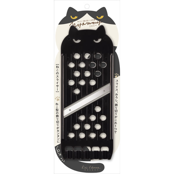 商品説明★ おろしの穴はねこの顔型になっています。下部の飾り切り部分もねこモチーフになっていて、ハム、ニンジンなどをねこ型のリボンにすることができますスペック* 商品サイズ：230X90X11(nn)* 重量：75g* 材質：刃：ステンレス...