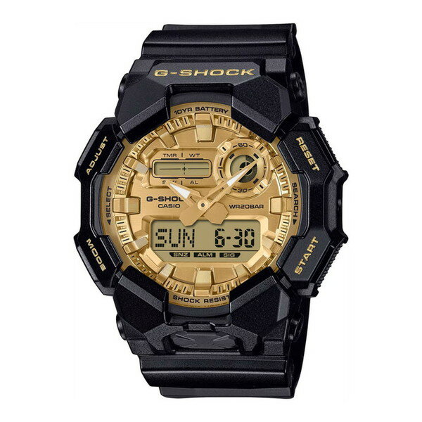 商品説明★ タフネスを追求し進化を続けるG-SHOCKから、武骨なオールブラックのボディに、エネルギッシュに輝くゴールドをカラーリングしたBlack and Gold Seriesです。★ 文字板にゴールド蒸着を施し、液晶部にはゴールド液晶...
