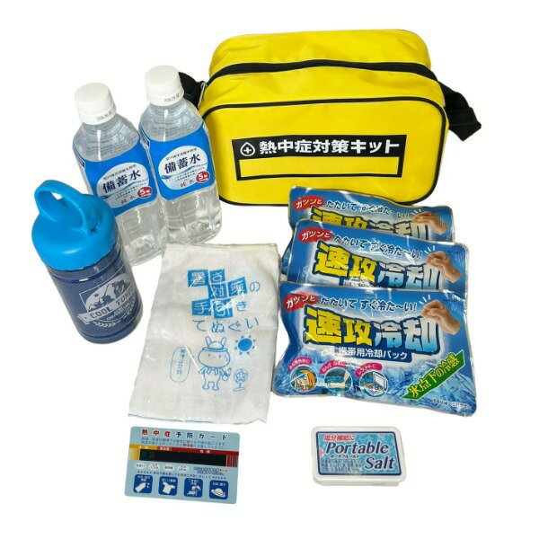 商品説明★ 必要最小限のグッズが入ったコンパクトな対策キットです。★ 持ち運びやすく目につきやすいカラーで緊急時もサッと取り出せるキット。★ 予防や応急処置など、熱中症対策に役立ちます。スペック* サイズ：収納バッグサイズ(mm)：約L24...