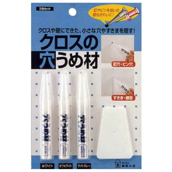 商品説明★ クロスや壁紙にできた小さな穴やすきまをワンタッチで補修できます。★ 穴やすきまにうめるだけの簡単補修です。★ 水性で火気及び毒性の心配はありません。★ 施工後の塗装も可能です。※24時間以降スペック* サイズ(約)：W120×L...