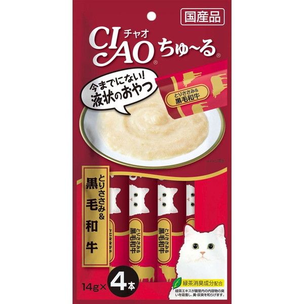 商品説明★ ちゅ〜るに新しいフレーバーが仲間入り。スペック* 分類: 猫用おやつ* 原材料: 鶏肉(ササミ)、和牛、ビーフエキス、タンパク加水分解物、糖類(オリゴ糖等)、植物性油脂、増粘剤(加工デン粉)、ミネラル類、増粘多糖類、調味料(アミ...