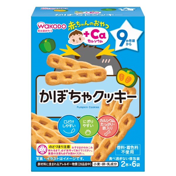 商品説明★ 手づかみ食べにもピッタリな、にぎりやすく、つまみやすい大きさと形状★ かぼちゃを練り込んだ、口どけしやすい甘さ控えめのクッキーです。 スペック* 対象月齢:9ヵ月頃から* 内容量:58g(2本×6袋)* 原材料:小麦粉、ショート...