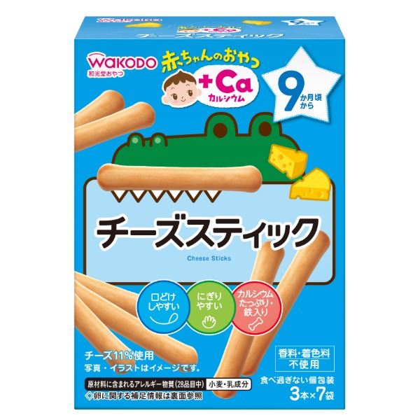 商品説明★ 手づかみ食べにもピッタリな、にぎりやすく、つまみやすい大きさと形状★ ほんのりチーズ味の、甘さ控えめのビスケットです。スペック* 対象月齢:9ヵ月頃から* 内容量:50g(3本×7袋)* 原材料:小麦粉、チェダーチーズ、砂糖、シ...