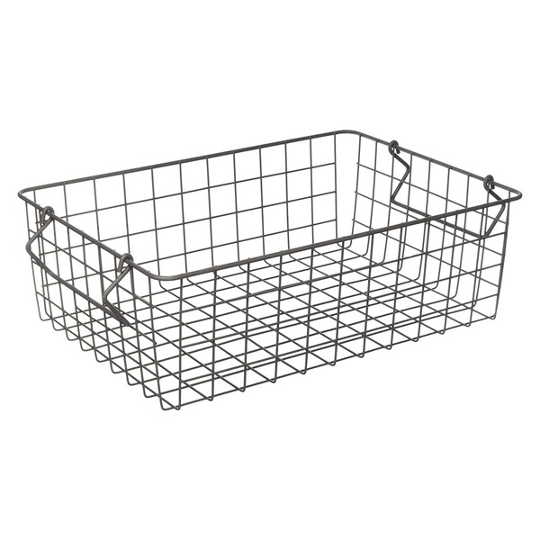 商品説明★ 持ち手がついているので持ち運びがしやすく、持ち手を内側にすれば、スタッキングできるバスケットです。スペック* サイズ：(約)幅370×奥行260×高さ120mm(取っ手含まず)* 素材・材質：[本体]スチール(サンド粉体塗装)*...