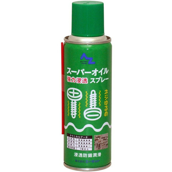 商品説明★ 微粉末フッ素配合により、潤滑の持続性を高めた高級防錆潤滑剤です。★ 強い浸透力によりオイルが錆の下に入り込むため、ネジやボルトを緩めるのに最適です。スペック* 容量(ml)：220* 主成分：鉱物油、LPG* 質量：220g* ...