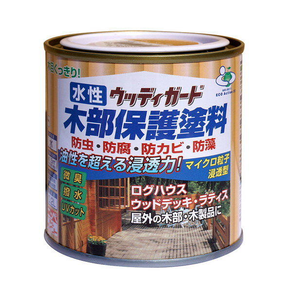 商品説明★ マイクロ粒子浸透型の新しい微臭の水性木部保護塗料です。★ 木材の防虫・防腐・防かび・防藻効果に優れ、木材に浸透して内部から木の腐食を防ぎます。★ 耐候性に優れたマイクロ粒子浸透型顔料の採用で、木目がよりくっきりキレイな仕上がりに...