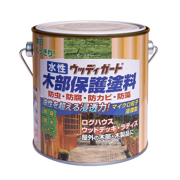 商品説明★ マイクロ粒子浸透型の新しい微臭の水性木部保護塗料です。★ 木材の防虫・防腐・防かび・防藻効果に優れ、木材に浸透して内部から木の腐食を防ぎます。★ 耐候性に優れたマイクロ粒子浸透型顔料の採用で、木目がよりくっきりキレイな仕上がりに...