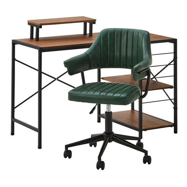 商品説明★ 昔の映画に出てきたBARBER SHOPに置かれていたような、どこか懐かしい雰囲気を持ったチェアとヴィンテージ調のL字パソコンデスクのセット。★ 風合いのあるカラーPU生地が落ち着いた印象を醸し出し、ヴィンテージ調のデスクとマッ...