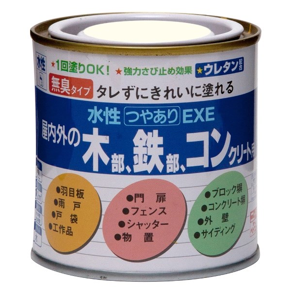 商品説明★ タレずに塗れる、1回塗りの水性つやあり塗料です。嫌な臭いのない無臭タイプの塗料です。★ 乾きが早く、乾くと日光や雨に強い塗膜となります。屋内外の鉄部、木部、コンクリートなど、幅広い用途に使えます。(床面には塗れません)。★ 塗り...