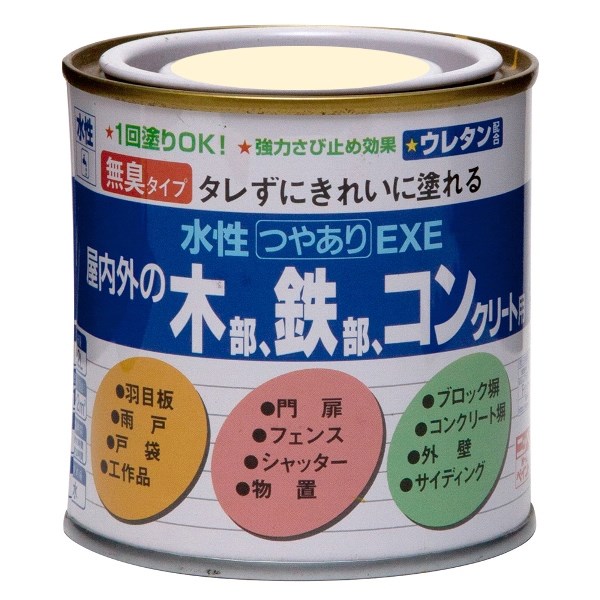 商品説明★ タレずに塗れる、1回塗りの水性つやあり塗料です。嫌な臭いのない無臭タイプの塗料です。★ 乾きが早く、乾くと日光や雨に強い塗膜となります。屋内外の鉄部、木部、コンクリートなど、幅広い用途に使えます。(床面には塗れません)。★ 塗り...