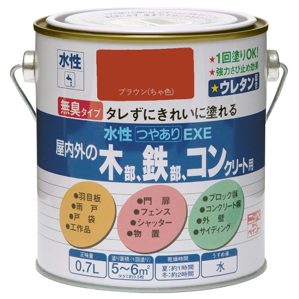 商品説明★ タレずに塗れる、1回塗りの水性つやあり塗料です。嫌な臭いのない無臭タイプの塗料です。★ 乾きが早く、乾くと日光や雨に強い塗膜となります。屋内外の鉄部、木部、コンクリートなど、幅広い用途に使えます。(床面には塗れません)。★ 塗り...