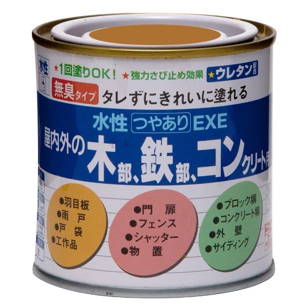 商品説明★ タレずに塗れる、1回塗りの水性つやあり塗料です。嫌な臭いのない無臭タイプの塗料です。★ 乾きが早く、乾くと日光や雨に強い塗膜となります。屋内外の鉄部、木部、コンクリートなど、幅広い用途に使えます。(床面には塗れません)。★ 塗り...