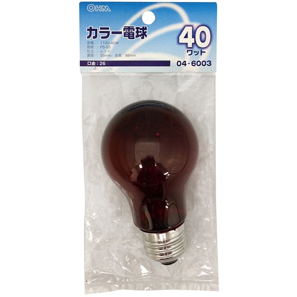 商品説明★ 屋内専用(屋外使用禁止)スペック* 定格: 110V-40W* 形状: PS-55* 口金: E26* 色: レッド* 直径55×全高98mm