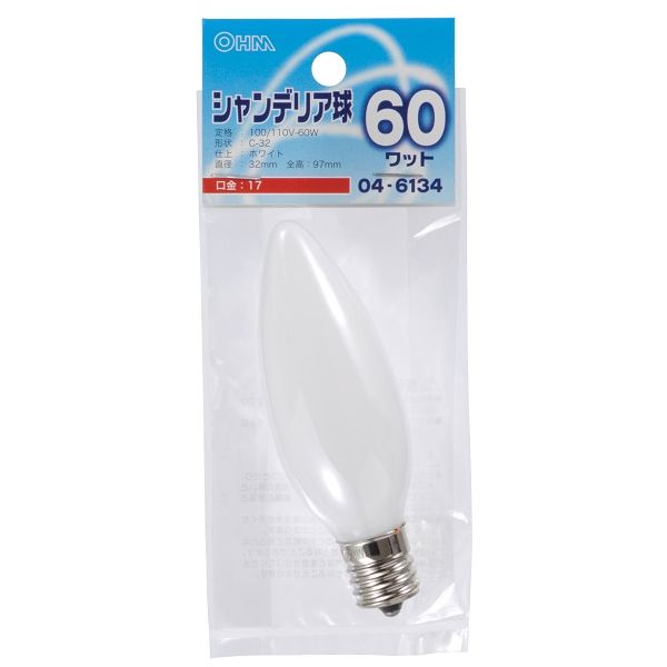商品説明★ 屋内専用(屋外使用禁止)スペック* 口金: E17* 定格: 100/110V-60W* 形状: C-32* 仕上: ホワイト* サイズ: 直径32mm×全高97mm[ご注意]60Wのランプは、上向き(口金を下)点灯でご使用くだ...