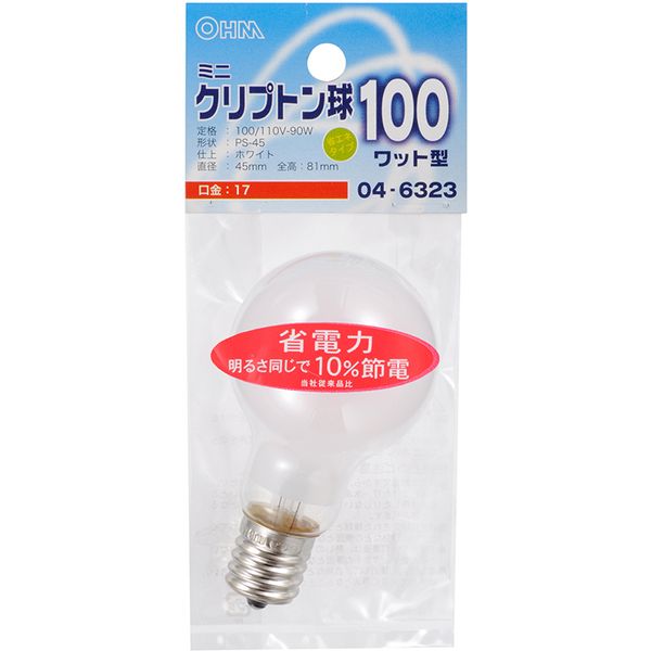 商品説明★ 省電力タイプ。明るさ同じで10%節電(メーカー従来品比)。屋内専用(屋外使用禁止)スペック* 定格: 100/110V-90W* 形状: PS-45* 口金: E17* 仕上げ: ホワイト* サイズ: 直径45mm×全高81mm