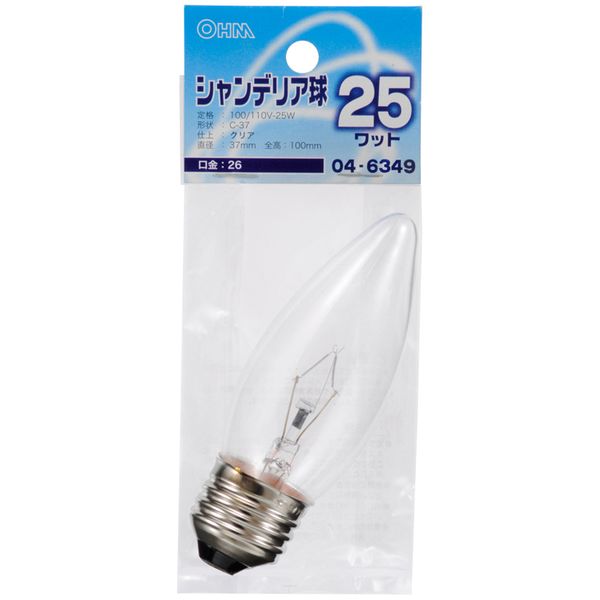 商品説明★ 屋内専用(屋外使用禁止)スペック* 口金: E26* 定格: 100/110V-25W* 形状: C-37* 仕上: クリア* サイズ: 直径37mm×全高100mm