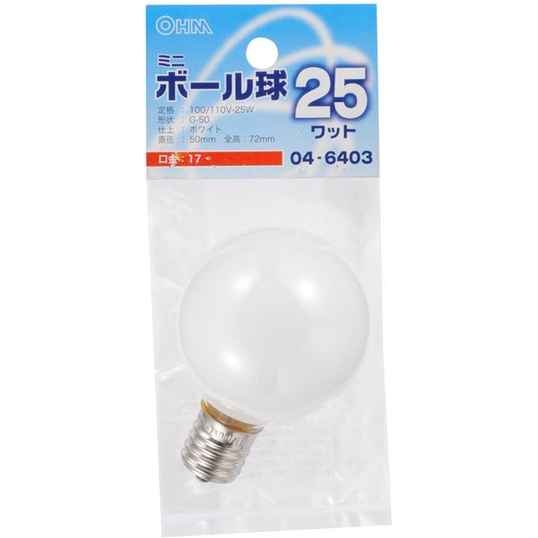 商品説明★ 屋内専用(屋外使用禁止)スペック* 定格: 110V-25W* 形状: G-50* 口金: E17* 仕上げ: ホワイト* 直径: 50mm 全高72mm