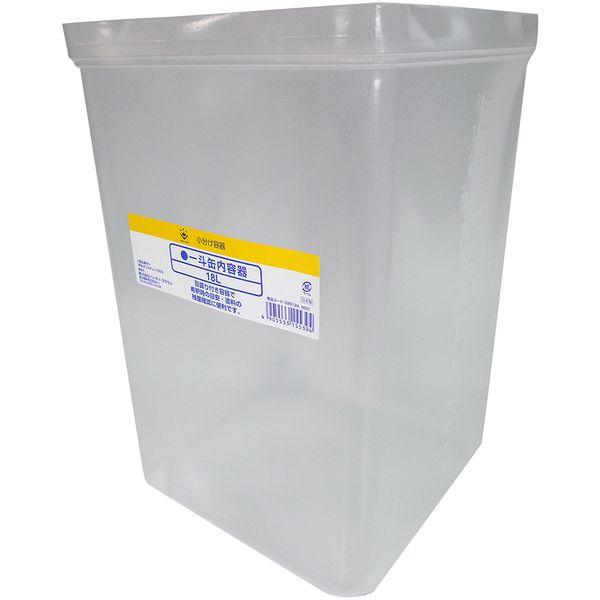 商品説明★ 一斗缶用の内容器です。・一斗缶を汚すことなく、また後片付けの際もカンタンに行う事ができます。スペック* 本体: 再生ポリエチレン
