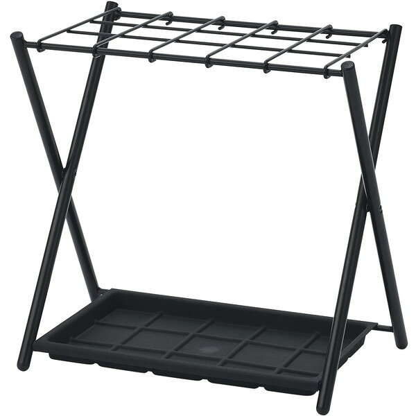 商品説明★ 傘が倒れにくい仕切り付き。★ 工具不要で組立カンタン。スペック* 本体寸法:W518×D325×H512mm* 本体重量:2.3kg* 仕切り数:15* 収納本数:約15〜30本* 材質:本体/スチール、受皿/ナイロン
