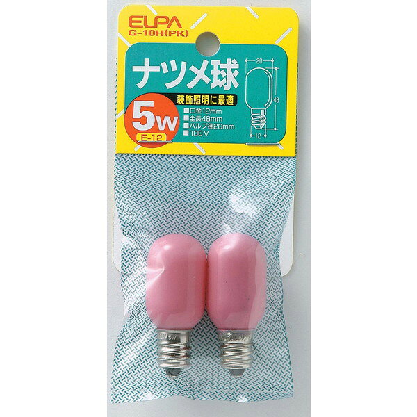 商品説明★ 装飾照明に最適。★ 小形・低ワットで長寿命設計の電球。常夜灯、装飾用に適しています。スペック* 定格電圧: 100V* 定格消費電力: 5W* 定格寿命: 約3000時間* 本体サイズ: 全長48×バルブ径20(mm)* 口金:...