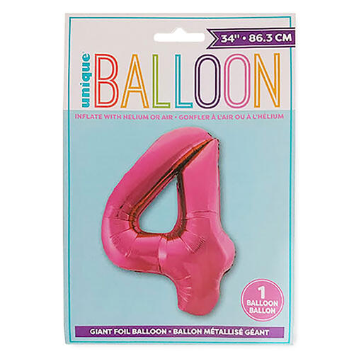 フォイル ナンバーバルーン "4" のホットピンクです。 ヘリウムまたは空気を入れて膨らませてください。 34" (86.3cm)と大きなサイズで存在感抜群。 誕生日パーティー、結婚記念日など周年記念を盛り上げるのにオススメです。 数字のバ...