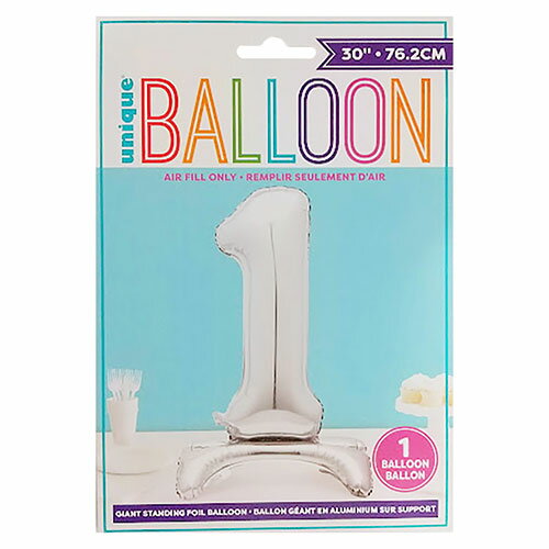 フォイル ナンバーバルーン "1" のシルバーです。 スタンディングタイプの数字です。 空気を入れて膨らませてください。 30" (76.2cm)と大きなサイズで存在感抜群。 テーブルなどに飾ると華やかになります。 誕生日パーティー、結婚記...