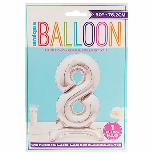 フォイル ナンバーバルーン "8" のシルバーです。 スタンディングタイプの数字です。 空気を入れて膨らませてください。 30" (76.2cm)と大きなサイズで存在感抜群。 テーブルなどに飾ると華やかになります。 誕生日パーティー、結婚記...