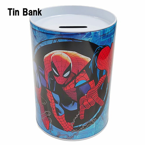 スパイダーマンの貯金箱です。 アメリカから輸入のブリキの貯金箱。 上蓋を外して中身を取り出せます。 たくさん入るので500円玉貯金におすすめ。 ●サイズ：6"x4" ( 約H15×W10×D10cm ) ●素材：ブリキ ●Made in C...