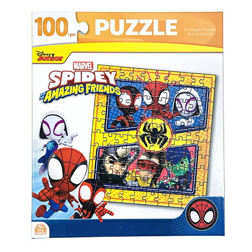 スパイディとすごい仲間たちのジグソーパズルです。 100ピース入り。 柄違いで24ピース、48ピースもあるので、ステップアップしていっても楽しそうです！ ■ボックスサイズ：約H21×W18×D4cm ■完成品サイズ（記載）：26.2×23....