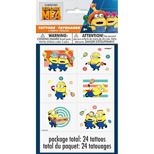 ミニオンのタトゥーシールです。 映画、『怪盗グルーのミニオン超変身』シリーズです。 ケビンやスチュアートにボブ・・・ミニオンたちのハチャメチャ感たっぷりのイラスト♪ 水貼りタイプで簡単にはることが出来ます！ パーティーやお祭りなどにおすすめ...