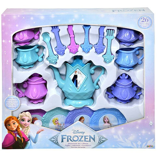アナと雪の女王のおままごと食器セットです。 盛りだくさんの26ピース入り。 エルサ、アナと一緒におままごとを楽しんで♪ プラスチック製で落としても割れにくく安心です。 ■パッケージサイズ：H34×W37×D6.5cm ■セット内容：カトラリ...