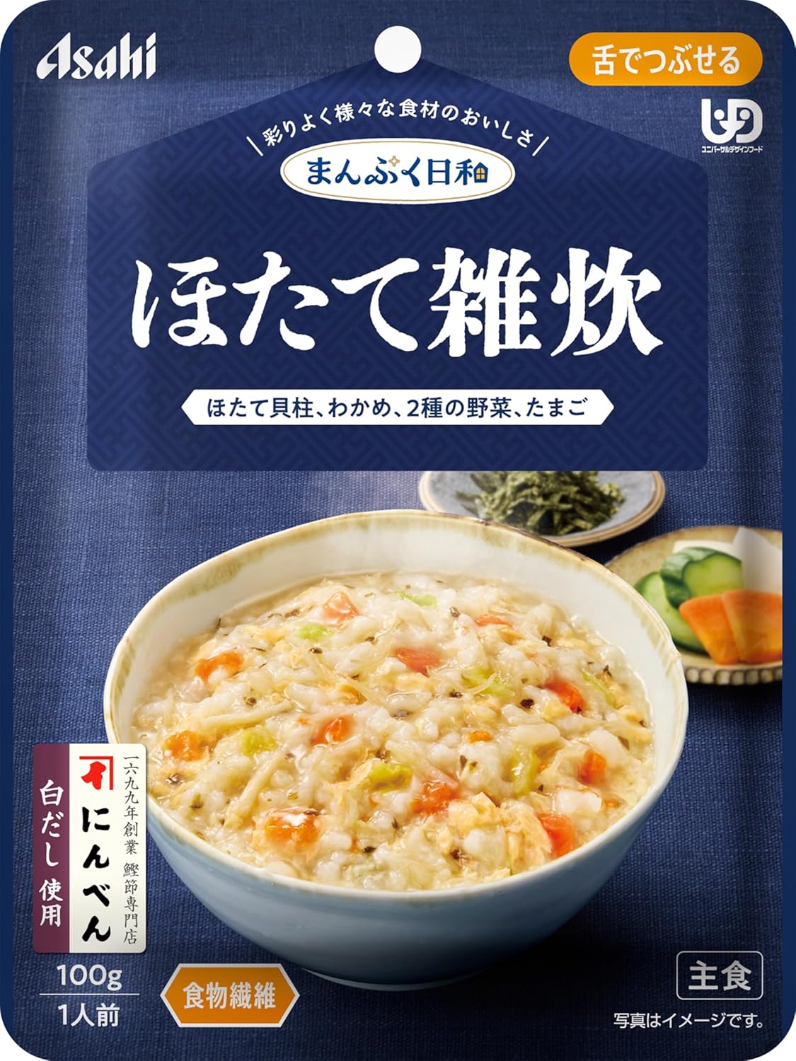 ●内容量/1袋あたり：100g ●味/ほたて雑炊 原材料・成分 精白米（国産）、鶏卵、野菜（にんじん、はくさい）、水溶性食物繊維、白だし（小麦・さば・大豆を含む）、ほたて貝柱水煮、ほたてエキス、ごま油、チキンエキス、食塩、米酢、香辛料、乾燥...