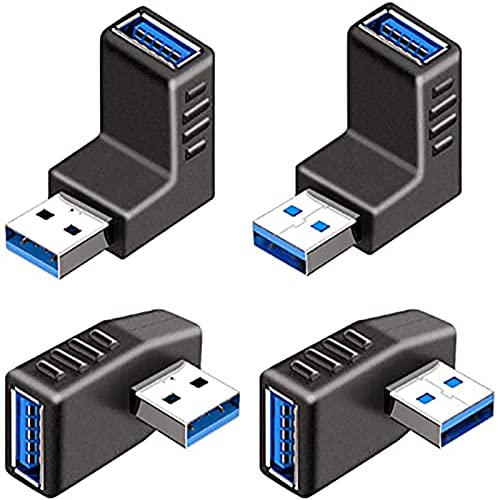【90° 直角デザイン】USB3.0 A(オス) - USB A(メス)L字型のUSB 直角 アダプタです。【パッケージ内容】上向き下向き左向き右向き1個ずつ合計4個セットで、多種な場合に適応です。USB端子の向きを自由自在に変換できます。...